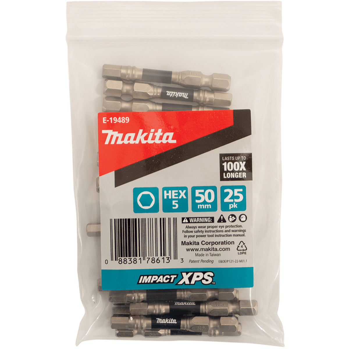 Makita Impact XPS HEX5 x 50mm Power Bits - 25 Pack - E-19489